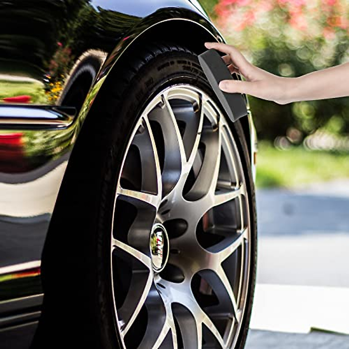 2 Pcs Tire Shine Applicator,Black Tire Dressing Applicator Pad,Sponge Applicator with Handle,for Applying Tire Shine Clean
