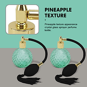 HEALLILY Crystal Vintage Perfume Bottle 100ml Refillable Perfume Spray Bottle with Long Tassel Air Bag Clear Empty Glass Container for Women Girls Green