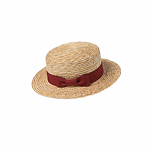 BABEYOND Men's 1920s Brim Boater Hat Gatsby Straw Hat 20s Costume Accessories Wine Red