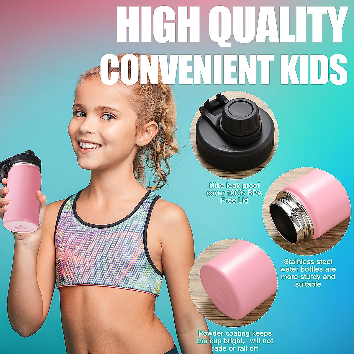 6 Pcs 14 oz Kids Water Bottle Insulated Stainless Steel Toddler Flask with Leak Proof Lid Double Walled Kids Water Cup for Kids, Toddlers, Girls, Boys School Travel Sports Camping (Bright Color)