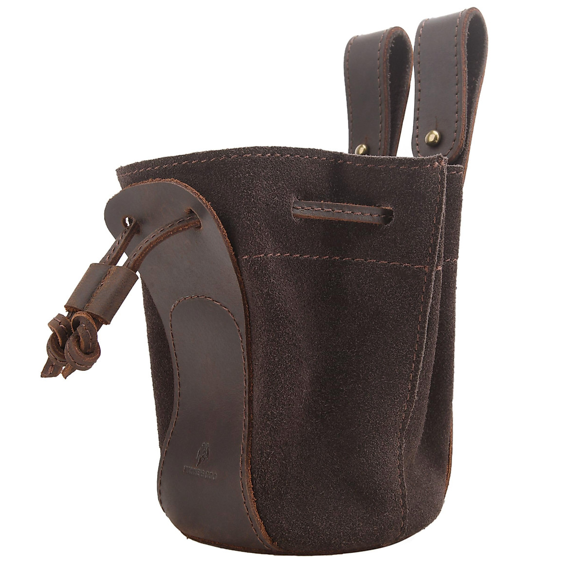 Cowhide Leather Ammo Gun Shell Pouch Bag, Drawstring Bag Cartridge Storage Case Attached Belt Waist (Small - 4.5")