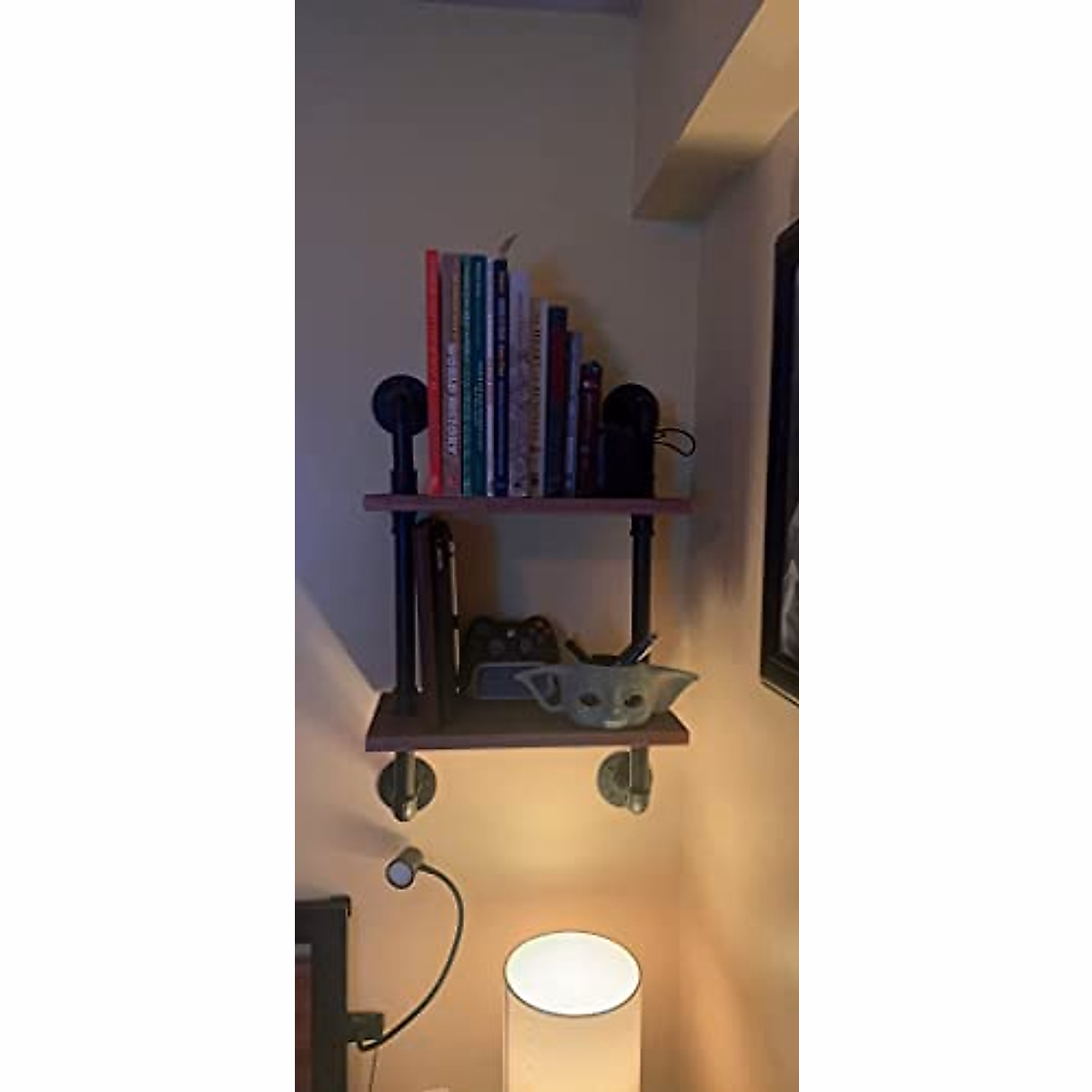 ROGMARS Industrial Pipe Floating Bathroom Shelves Rustic Wood Ladder Bookshelf Wall Mounted Rustic Wood Shelf for Living Room Decor and Storage 15 inch (2 Tier)