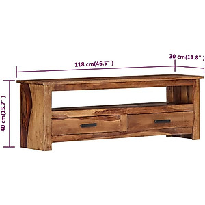 vidaXL Solid Wood Sheesham TV Cabinet with 2 Drawers & 1 Compartment - 46.5x11.8x15.7 - Rustic Brown Wooden Lowboard/Stereo Stand - Fully Assembled