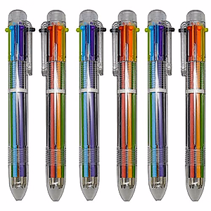 Maydahui 12PCS Multicolor Ballpoint Pen 6-in-1 Retractable Ball Point Pens Transparent Barrel for Office School Students