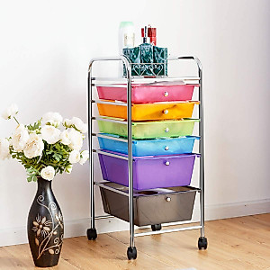 Happygrill 6-Drawer Organizer Cart Tools, Mobile Utility Storage Cart with Removable Drawers & Lockable Wheels, Rolling Storage Cart with Wheels for Home Office