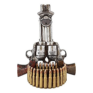 Ebros Gift Rustic Western Cowboy Outlaw Dual Revolver Pistols Guns Wall Mounted Bottle Cap Opener With Bullet Shells Casings Catcher Basin Wild West Country Themed Decorative Accent