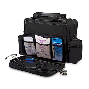 Hopkins Medical Products Home Health Shoulder Bag, 600D Waterproof Exterior, Large Storage Compartments, Removable Adjustable Shoulder Strap, 14x11.5x8