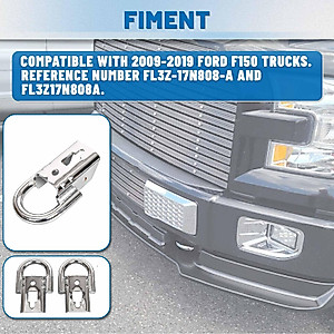 ECOTRIC Pair Chrome Tow Hooks Compatible With 2009-2019 Ford F150 with Mounting Hardware Replacement for FL3Z-17N808-A| FL3Z17N808A 2 pcs