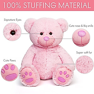 LotFancy Teddy Bear Stuffed Animals, 20 inch Pink Stuffed Bear, Cute Plush Toy with Footprints, Plushies for Kids Baby Toddlers on Baby Shower, Valentine's Day Gift for Girlfriend, Easter Decoration