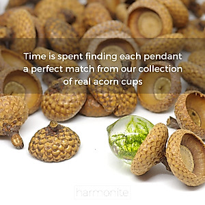 HARMONITE English Acorn Pendant Necklace for Women and Men. Handmade Natural Gift of Moss Jewelry for Motherhood, Maternity, or as Spiritual Unique Gifts Set in Eco Resin
