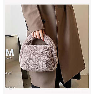 XPONNI Fuzzy Dumpling Bag, Cute Fluffy Bags Y2k, Cute Mini Handbags, Faux Fur Bag, Plush Underarm Bag (Light Brown)