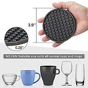 ME.FAN Silicone Coasters [6 Pack] Coasters for Drinks - Star Drinking Coasters with Holder - Cup Mat - Thickened, Non-Slip, Non-Stick, Deep Tray - Prevents Furniture and Tabletop Damages Black