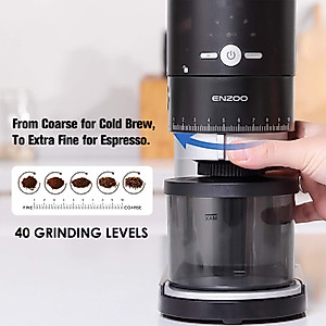 Conical Burr Coffee Grinder, ENZOO Electric Coffee Bean Grinder with Detachable Design for Easy Cleaning, 40 Precise Grind Setting for Espresso, Drip Coffee, French Press and Percolator Coffee
