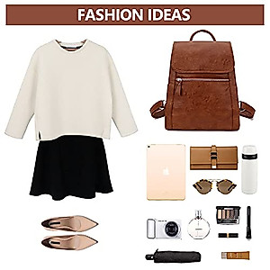 Backpack Purse for Women,Brown Faux Leather Daypack Vegan Travel Bag Bookbag with Flap for Ladies Girls VONXURY