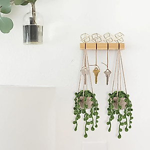 Crochet Hanging Plants, Succulent Car Plants, Mini Macrame Plant Car Accessories Rear View Mirror Charm Cute Hanging Rearview Car Decor Boho Hanger Gifts for Plant Lover 1