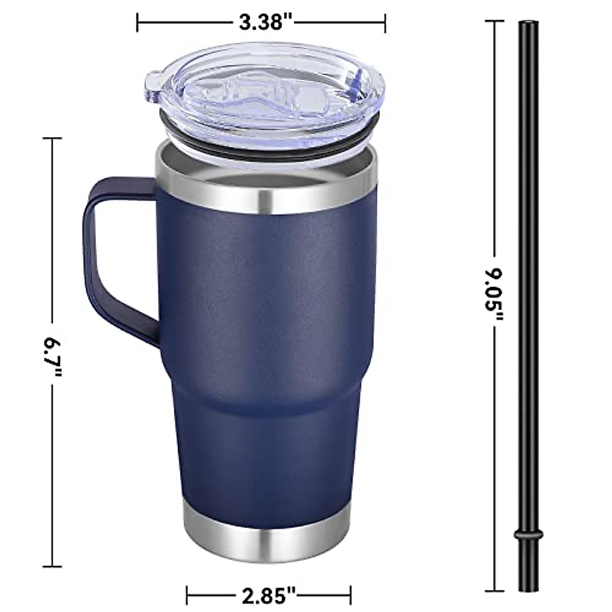 Abbrevi 20 oz Stainless Steel Tumbler with Handle Metal Insulated Coffee Travel Mug with Handle Double Wall Tumbler Cup with Handle and Lid, Navy Blue 1 Pack