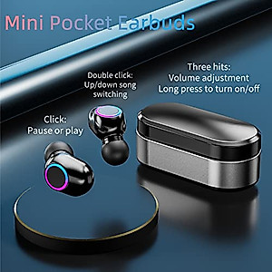 Fenpos Mini Portable Pocket Wireless Earbuds, CVC8.0 Noise Cancel Bluetooth 5.2 Headphones with Hi-Fi Stereo Audio, Touch Control Bluetooth Headphones, Waterproof Sport Earphones (300mAh Black-Silver)