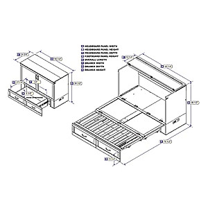 AFI, Hamilton Murphy Bed Chest with 6 inch Memory Foam Folding Mattress, Built-in Charging Station and Storage Drawer, Full, Grey
