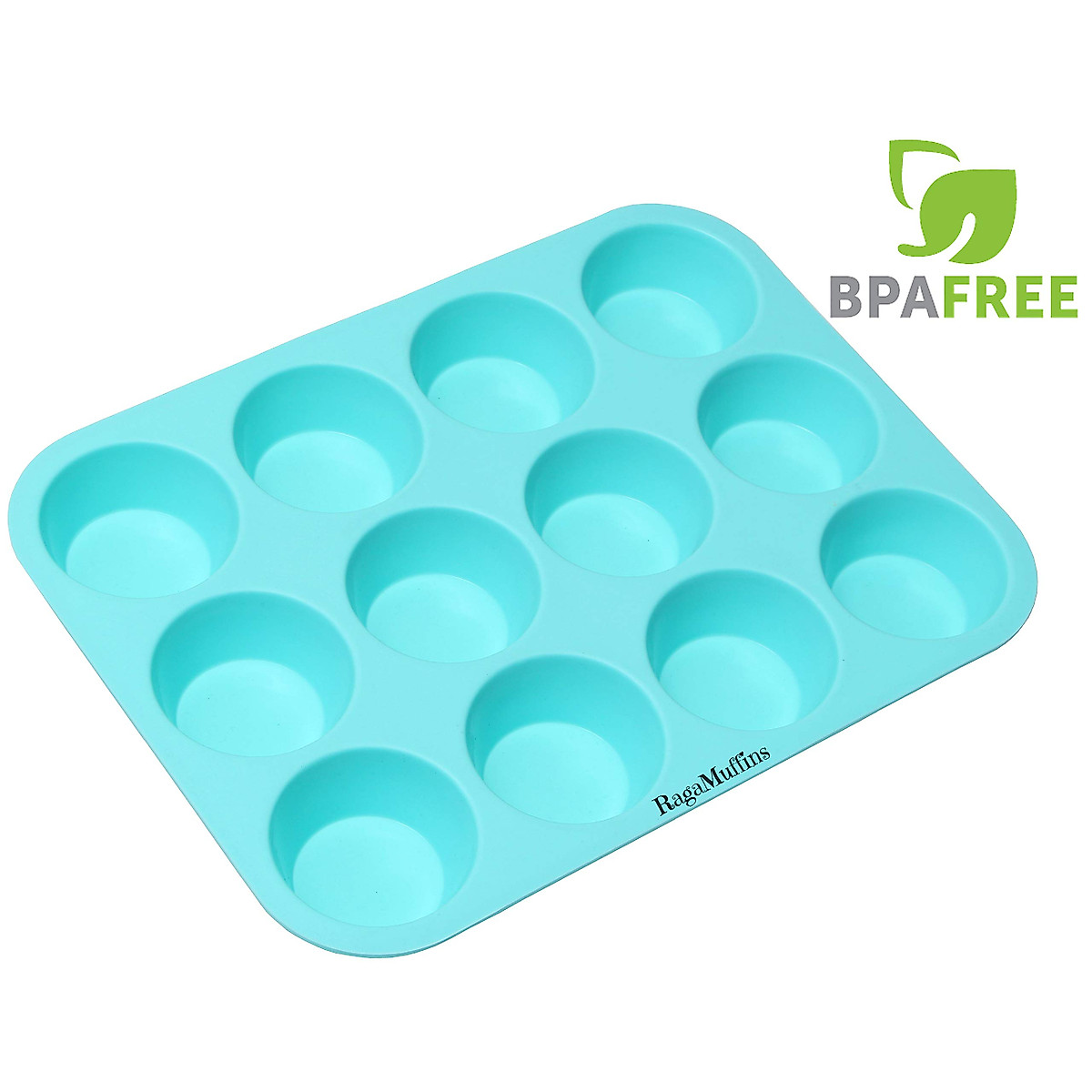 PDTXCLS HOMIEBUDS Silicone Baking Pan Cupcakes Muffins Mold 12 Cup 100% Non-Stick BPA Free Food Grade Silicone in Aqua- 1 pan by Ragamuffins