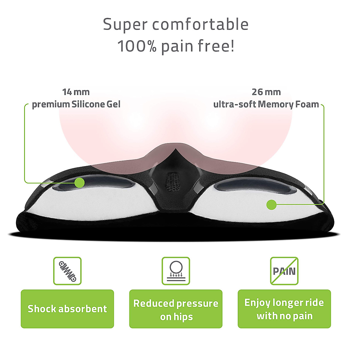 Ronux Bike Seat Cushion, Extra Soft Comfy Bicycle Seat Cover-Memory Foam & Gel, for Peloton Bike, Stationary, Exercise, Electric, Road & Mountain Bikes-Women & Men (Black)