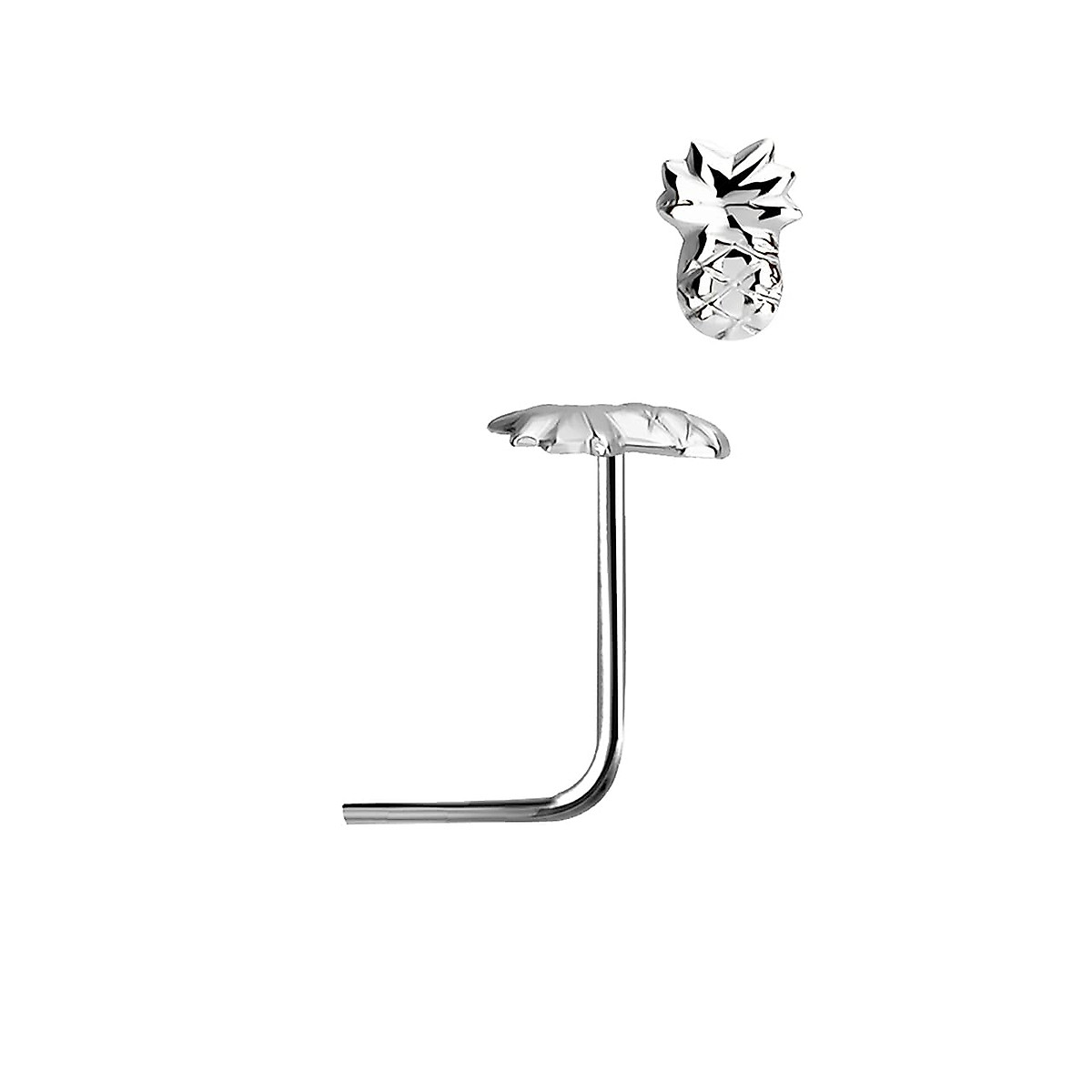 Luxe Modz Nose stud L shaped Sterling Silver pineapple design 22 gauge