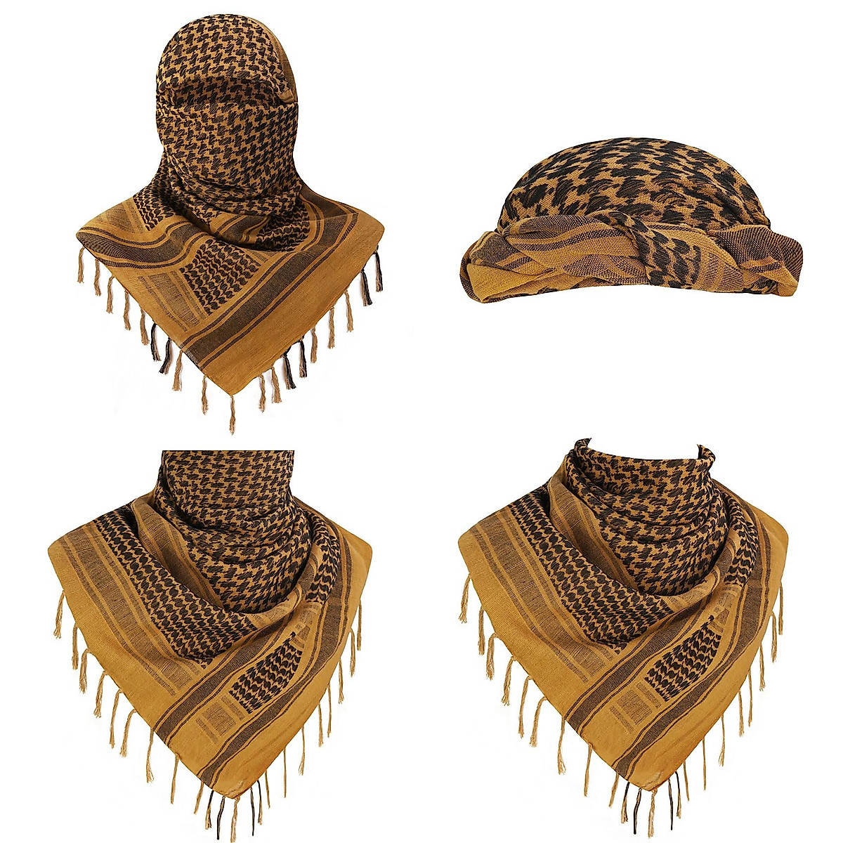 Explore Land Cotton Shemagh Keffiyeh Tactical Desert Scarf Neck Head Wrap with Tassel for Men Women (Coyote Brown, one size)