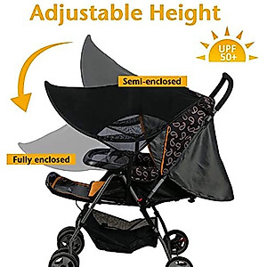 ADESUGATA Universal Stroller Sun Shade - Baby Stroller Sun Cover, Summer Pram Sunshade Awning Adjustable with UV Protection and Mosquito Net for Pushchair, Buggy, Carrycot (Black)