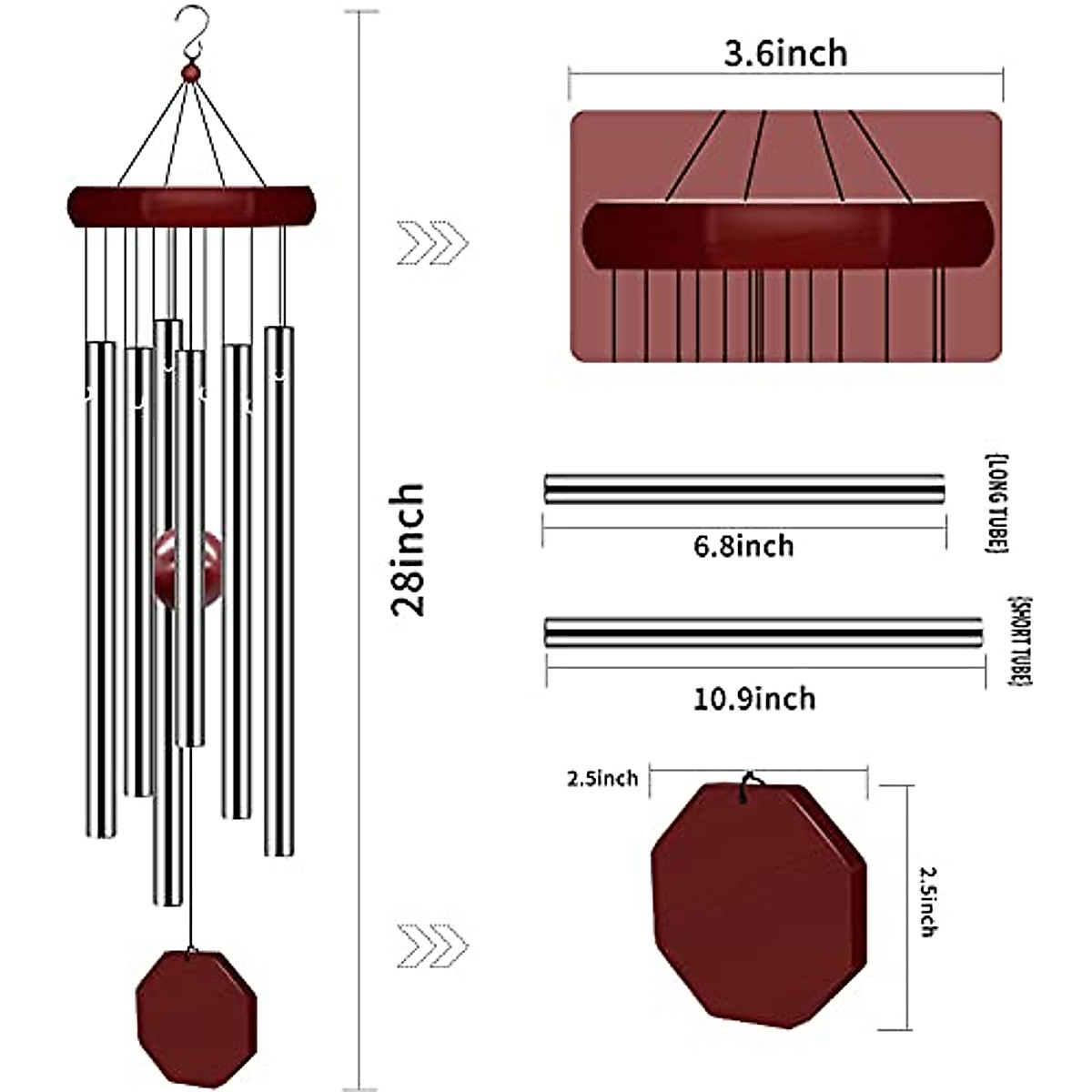 4 Pack Pgzsy Memorial Wind Chimes Outdoor Large Deep Tone, Outdoor Sympathy Wind-Chime Personalized with 6 Tuned Tubes, Elegant Chime for Garden Patio Balcony and Home