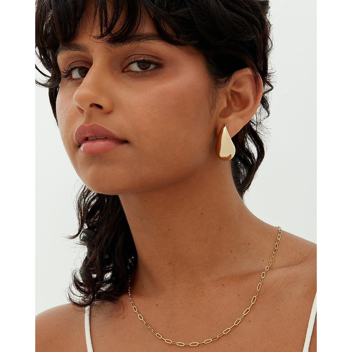 PAVOI 14K Gold Plated 925 Sterling Silver Post Teardrop Chunky Hoop Earrings | Lightweight Drop Yellow Earrings for Women | 31mm Designer Dupe Earrings