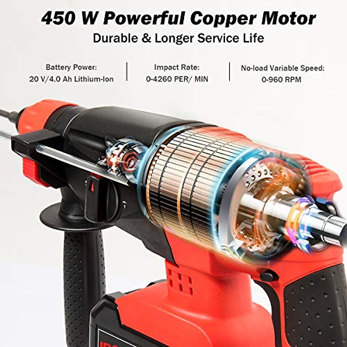 Goplus 1 Inch SDS Plus Cordless Rotary Hammer Drill, 20V 3 Functions Variable Speed Demolition Hammer Kits w/ 4.0Ah Battery & Charger, Adjustable Handle, Drill Bits