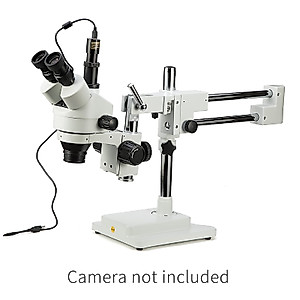 Swift S7 3.5X-90X Professional Simul-Focal Trinocular Stereo Zoom Microscope with WH10x Eyepieces, 0.7X-4.5X Objective,144 LED Ring Light, Double Arm Boom Stand, Includes 0.5X and 2.0X Barlow Lens