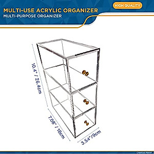 Creative Planet Acrylic Drawer Organizer Designer Collection 3 Level Storage Drawers for Cosmetics, Sunglasses, Makeup Gift for Women, Men, Girls (3-Level-L, Transparent)