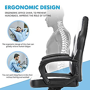 OLIXIS Computer Gaming PU Leather Ergonomic Office Swivel Desk Lumbar Support, Executive Chair with Padded Armrest and Seat Cushion for Adults, White