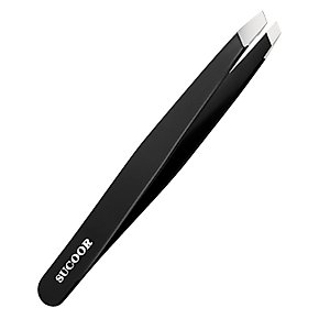 SUCOOR professional stainless steel inclined tweezers, suitable for men and women, high precision, professional removal of ingrown hairs, plucking, hair removal, easy to carry outer packaging(1Pack).