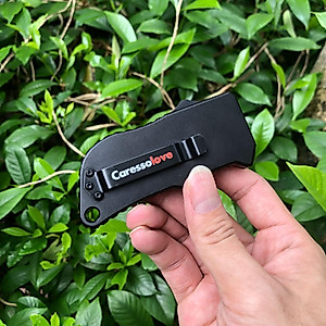 Caressolove Automatic Pocket Knife, Black Razor Blades Utility Knife, Box Cutters Retractable Heavy Duty, Premium Safety Push Button Knife with 5PCS Blades