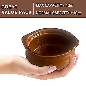 LUXFINA French Onion Soup Crock,Soup Bowl Set for kitchen,Microwave Oven Dishwasher Safe,Ivory ceramic soup bowl (6 Count) - 10 Ounce (Brown)
