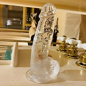 7.3Inch Clear Thick Realistic Dildos,Long Lifelike Adult Sex Toys, Huge Soft Silicone Penis, Flexible Anal Dildo,Strong Suction Cup for Men Women and Couple (Large)