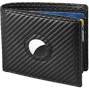 Huztencor AirTag Wallet Minimalist Front Pocket Mens Wallet for Apple Air Tag Carbon Fiber Black