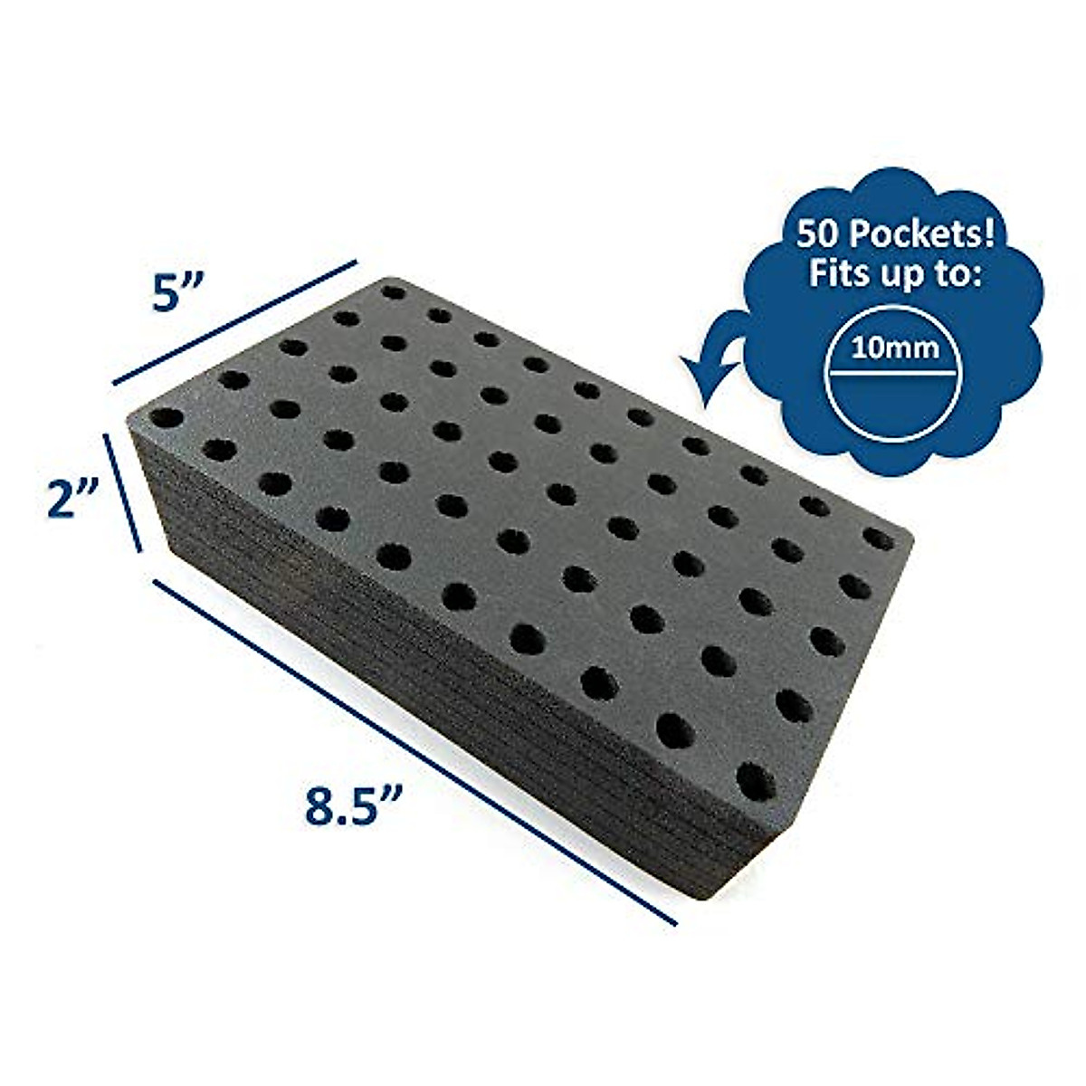 Polar Whale Test Tube Rack Black Foam Storage Rack Organizer Stand Transport Holds 50 Tubes Fits up to 10mm Diameter