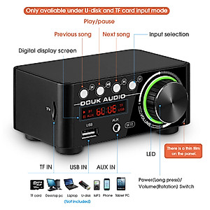 Douk Audio 120W Mini Bluetooth 5.0 Power Amplifier 2.0 Channel Hi-Fi Stereo Class D Audio Amp Wireless Receiver TF USB Home Speaker (Upgrade Version) (Black)