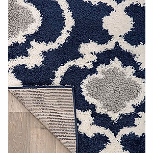 Rugshop Cozy Moroccan Trellis Indoor Shag Area Rug 6' 6" x 9' Navy