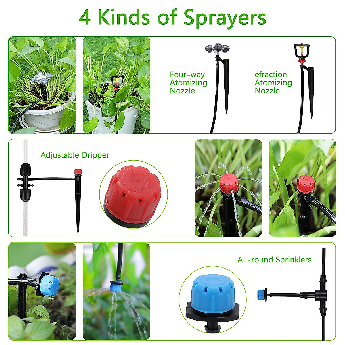 Drip Irrigation Kits, Fixget 43/141ft Garden Irrigation System with Adjustable Automatic Irrigation Set, DIY Plant Watering System for Saving Water Mist Cooling of Garden Greenhouse Patio Lawn