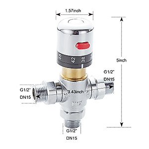 HHOOMMEE DN15 Thermostatic Water Mixing Valve, 3 Way 1/2 Inch Temperature Control Bathroom Faucet Shower Valve…