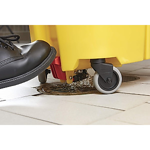 Rubbermaid Commercial 35Qt WaveBrake 2.0 Side-Press Mopping Bucket and Wringer with Foot Pedal Drain, Yellow, for Professional/Industrial/Business Heavy-Duty Floor Cleaning/Mopping