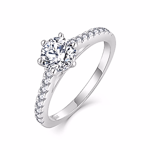 FJ 1CT Promise Ring 925 Sterling Silver Engagement Wedding Anniversary Eternity Ring Round Cut Cubic Zirconia Solitaire Ring for Women Size 10