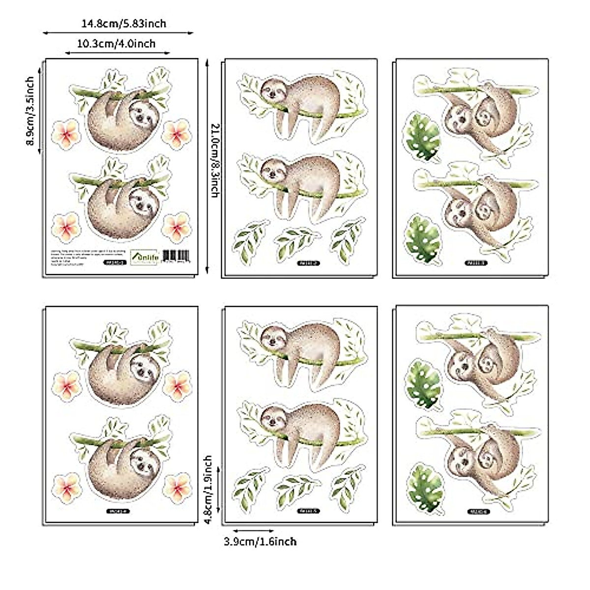 funlife 60 PCS Sloth Wall Decals Peel and Stick, PVC Woodland Animals Wall Stickers, Nursery Wall Décor Stickers for Kids Room Playroom Classroom Girls Bedroom