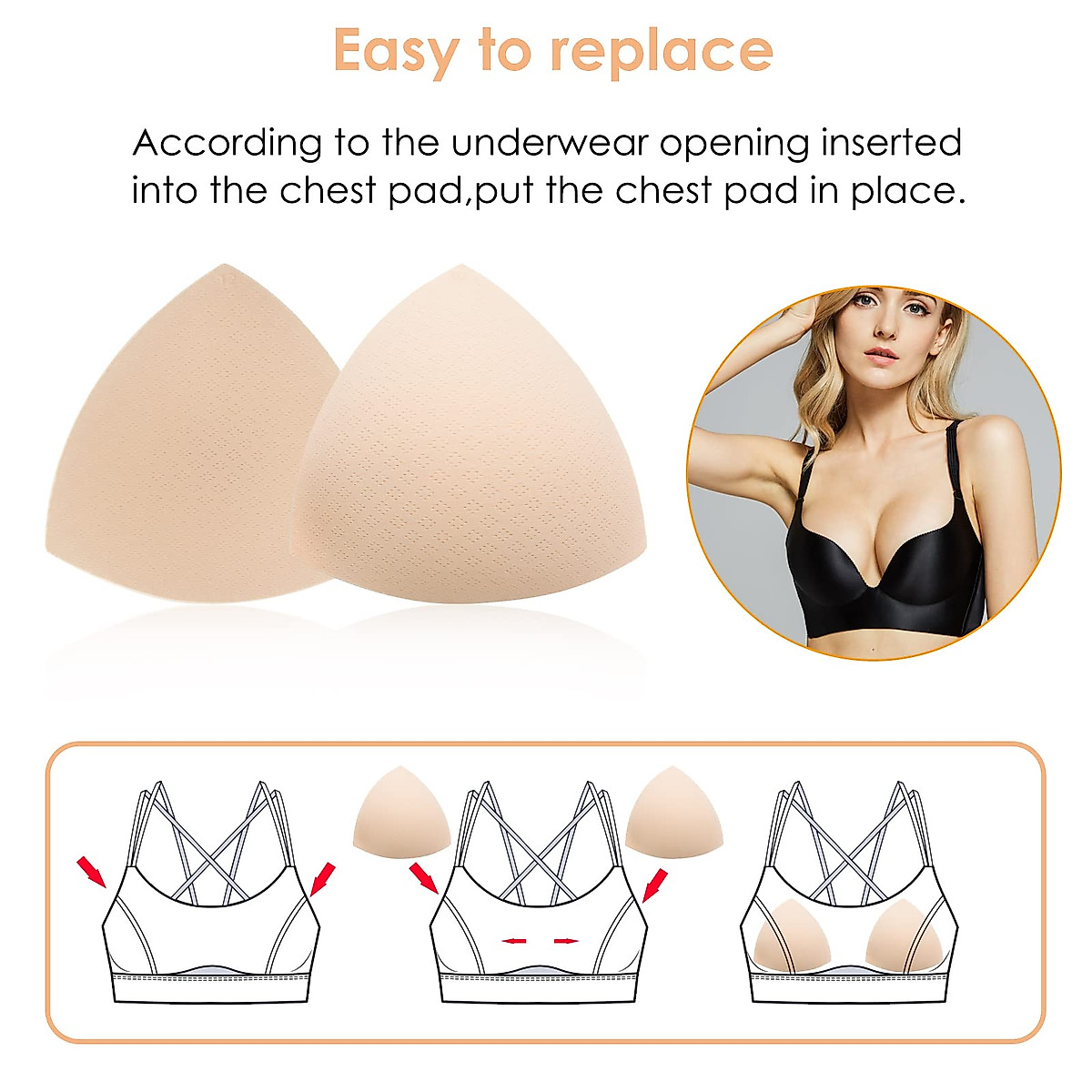 WLLHYF 2 Pairs Bra Pads Inserts Breast Enhancers Women's Push Up Bra Pads Inserts Sports Bra Cups Add 1-2 Cup Sizes