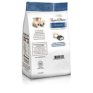Russell Stover Dark Chocolate Coconut Mini Gusset Bag 6 Ounce Russell Stover Chocolate Coconut Chocolate Candy Bag; Sweet Coconut Covered in Rich Chocolate Candy, Individually Wrapped