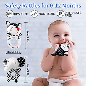 FPVERA Baby Rattles 0-6 Months: Soft Rattles for Babies 0-6 Months Newborn Sensory Toys, High Contrast Black and White Baby Toys 0-3 Months Plush Rattle Toy for Infant Boys Girls Shower Gift, 2PCS