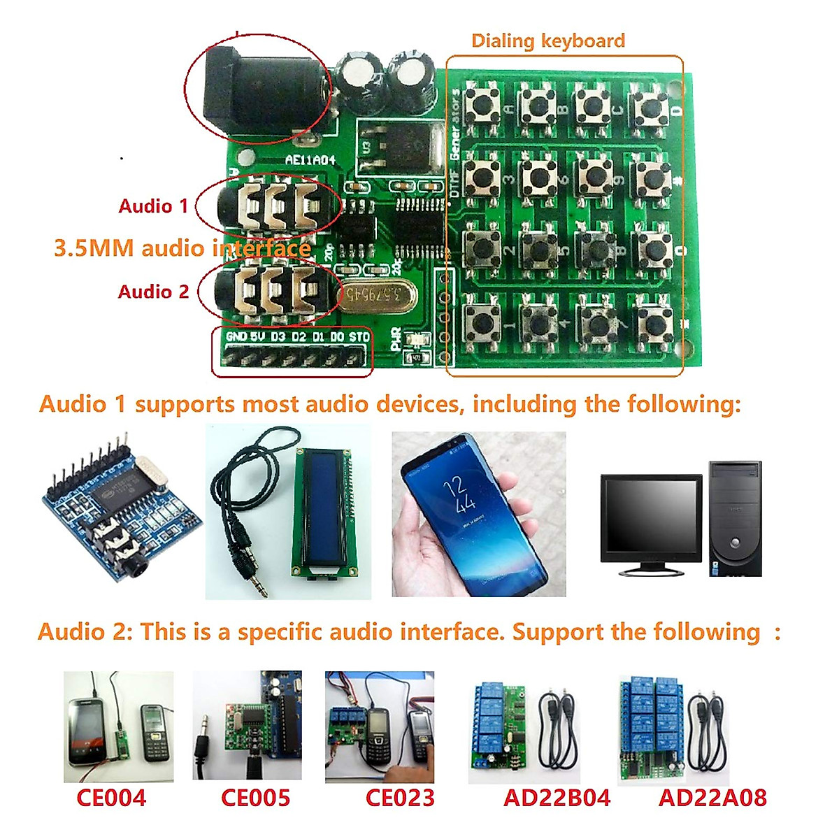 VISLONE DTMF Module 5-24VDC Audio Generator Module Voice Dual Encoder Transmitters Board Keyboard for MT8870/CE004/CE005/CE023/AD22B04/AD22A08